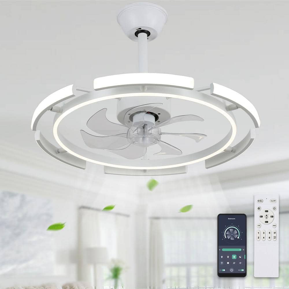 Bella Depot 24 in. Indoor DIY Shade White Dimmable Ceiling Fan with LED ...