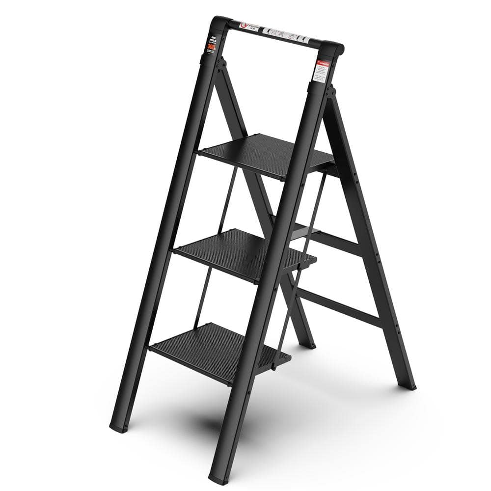 WELLFOR 3-Step Aluminium Step Stool, 300 lbs. Load Capacity with ...