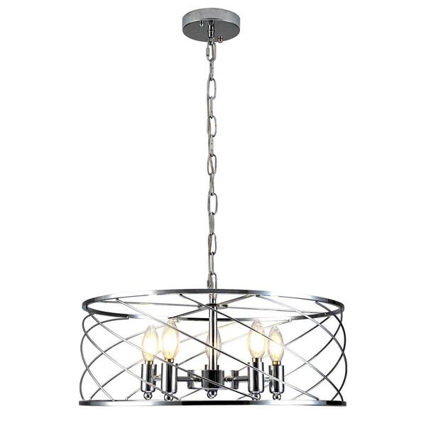 Oaks Aura Lumiera 20 in. 5-Light Chrome Modern Industrial Iron Caged ...