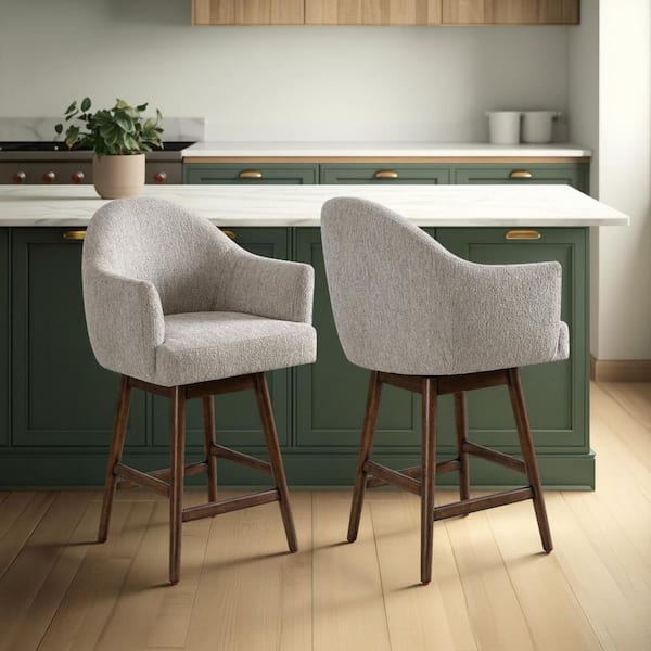 Armen Living Jaxon 26 in. Morning Fog/Brown Oak Low Back Rubberwood ...