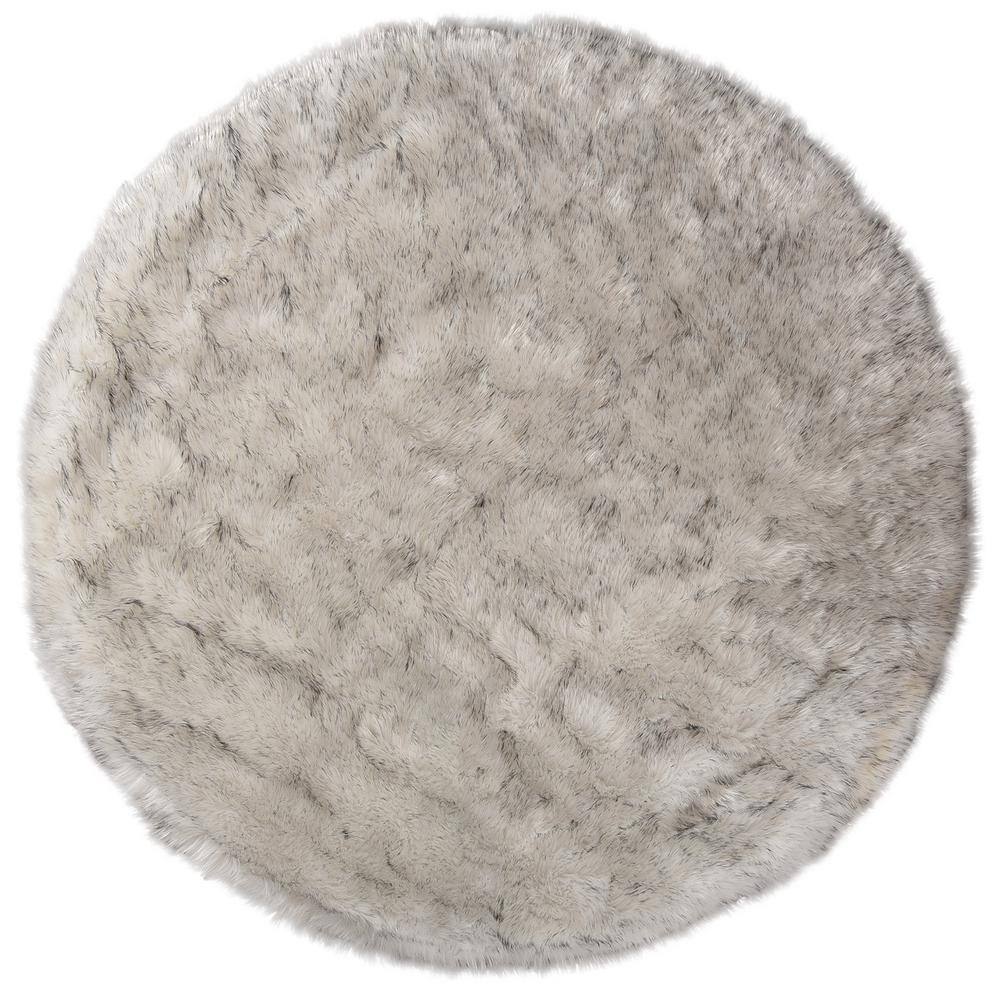 Latepis Sheepskin Faux Furry White/Gray Cozy Rugs 3 ft. x 3 ft. Round ...
