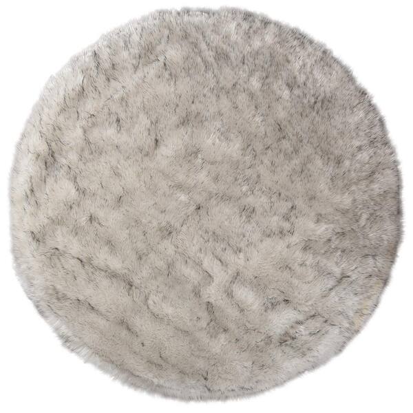 Latepis Sheepskin Faux Furry White/Gray Cozy Rugs 3 ft. x 3 ft. Round ...