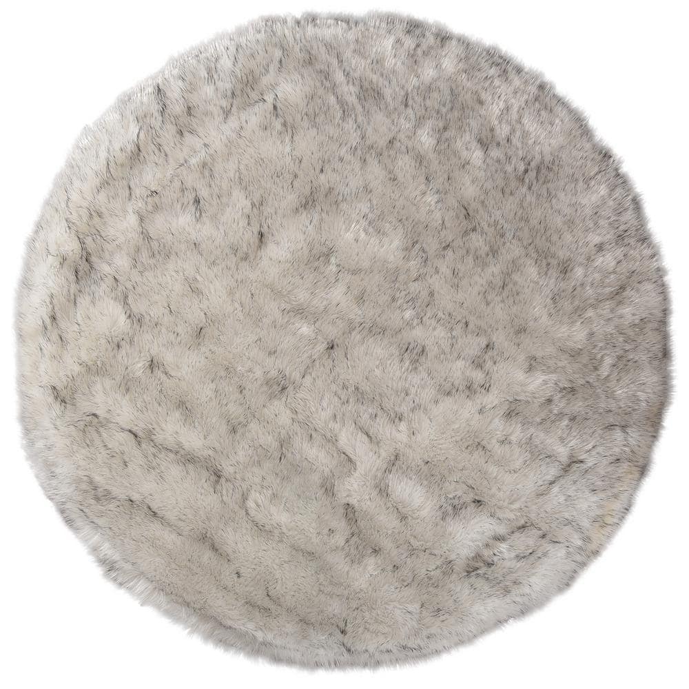 iliebe Sheepskin Faux Furry White/Gray Cozy Rugs 3 ft. x 3 ft. Round ...