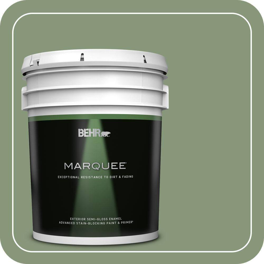 BEHR MARQUEE 5 gal. #S390-5 Laurel Tree Semi-Gloss Enamel Exterior ...