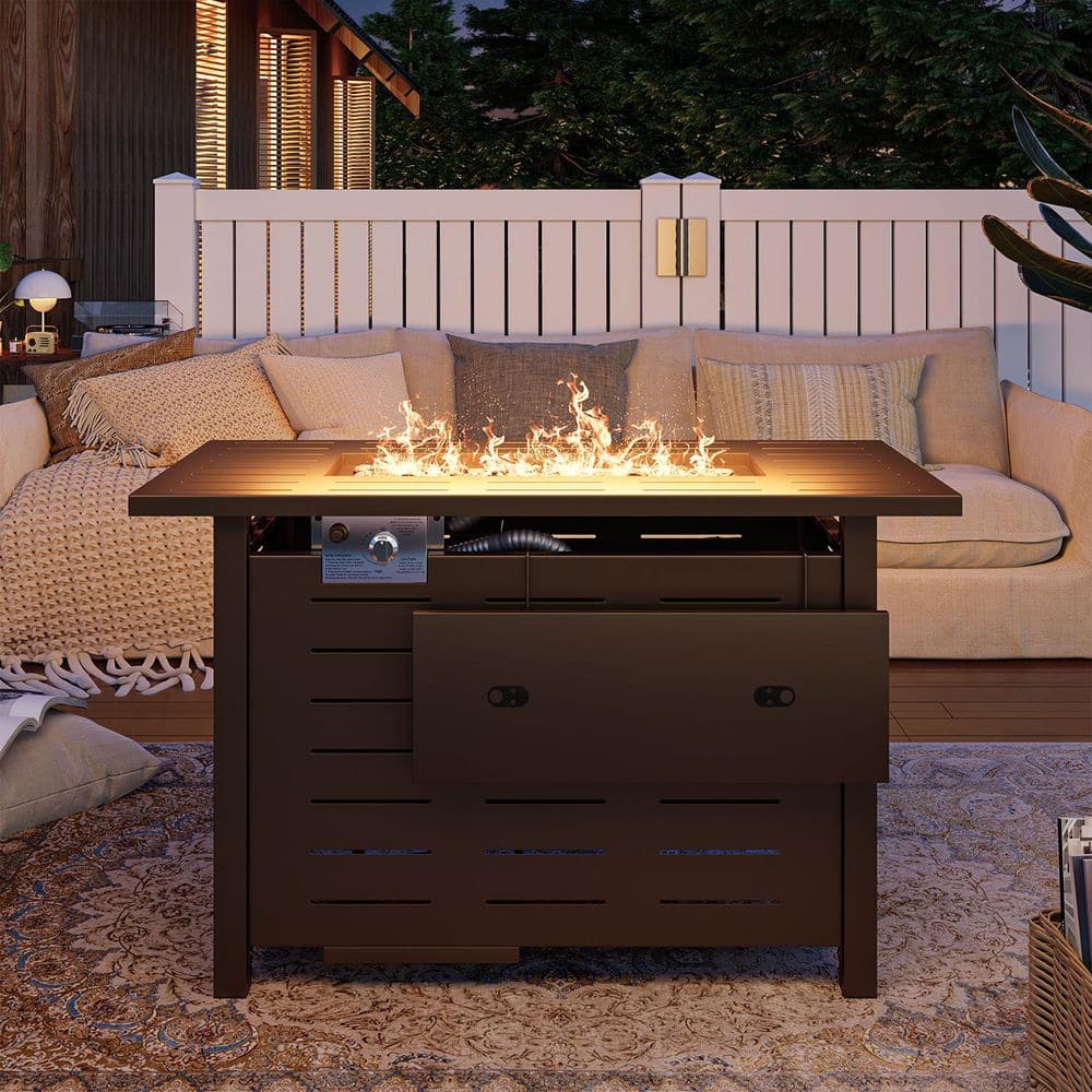Sizzim Brown 40 in. 50000 BTU Metal Rectangular Propane Gas Fire Pit ...