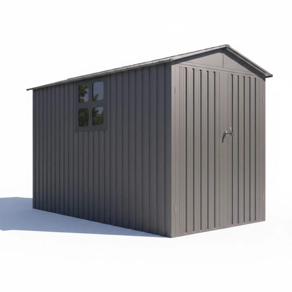 Gray 5.5 ft. W x 10 ft. D Metal Motorcycle Outdoor Storage Shed 1 ...