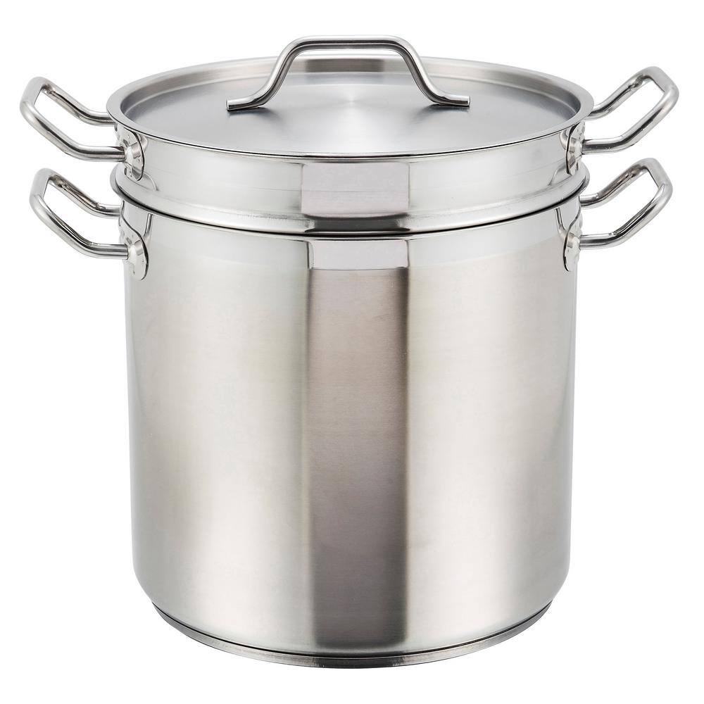 Winco 16 qt. Stainless Steel Double Boiler with Cover SSDB-16 - The ...