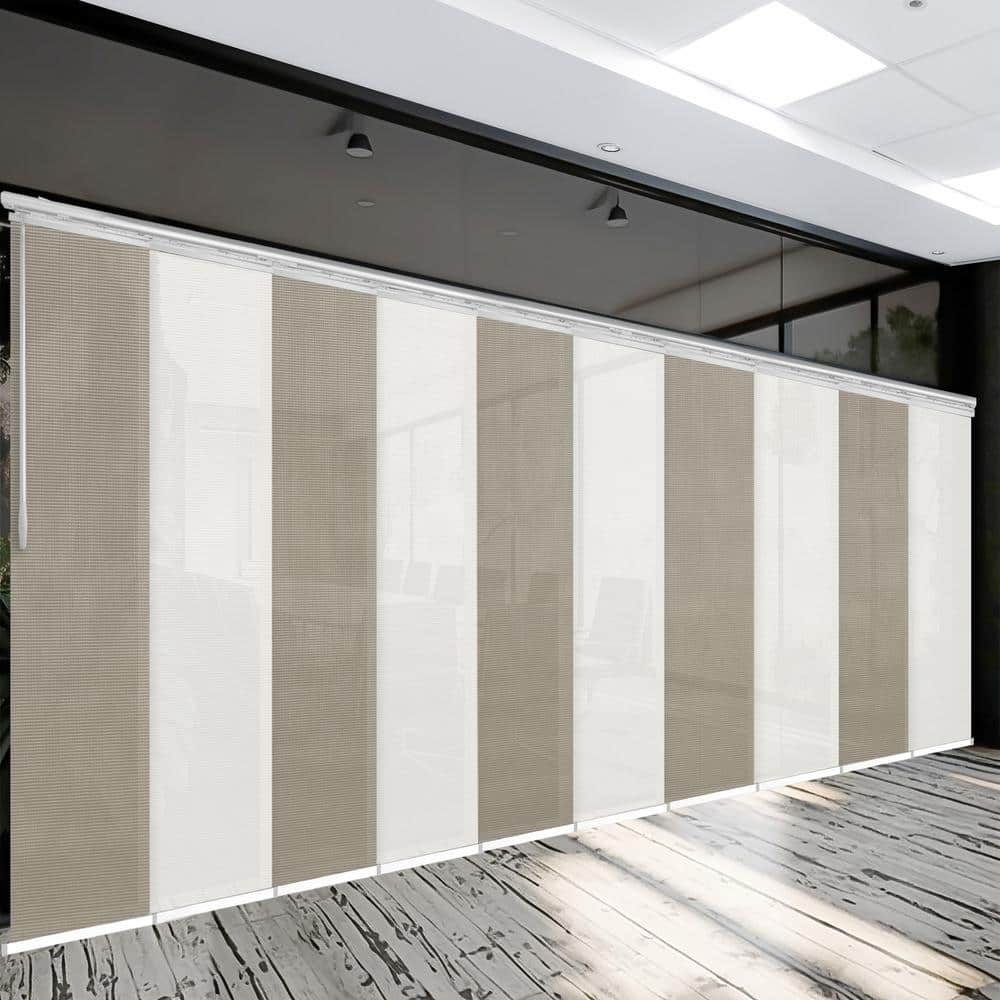 EMOH Greyscale 120 in. - 218 in. W x 94 in. L Adjustable 10-Panel White ...