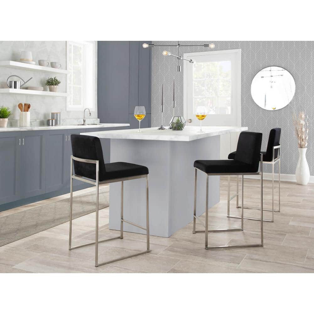 Lumisource Fuji High Back 26 in. Black Velvet and Stainless Steel Bar ...