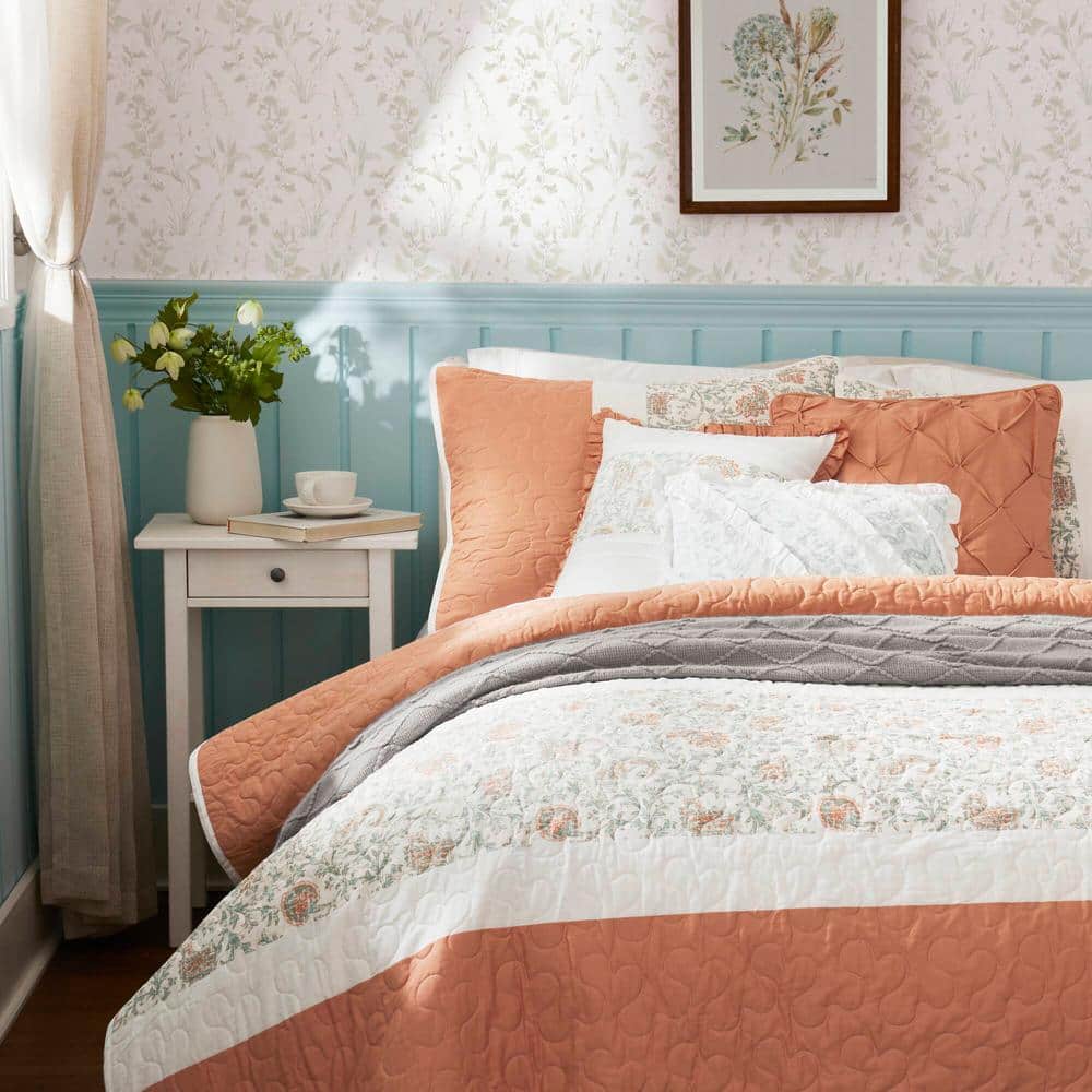 Madison Park Vanessa Coral Cotton King/Cal King Percale Quilt Set MP13 ...