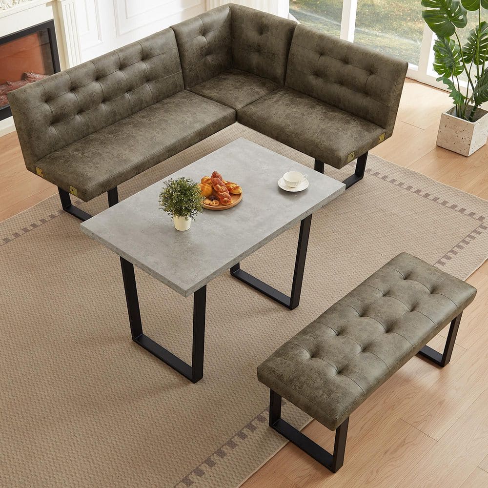 GOJANE 3-Piece MDF Gray Dining Table Set 47.2 in. Rectangle Table with ...
