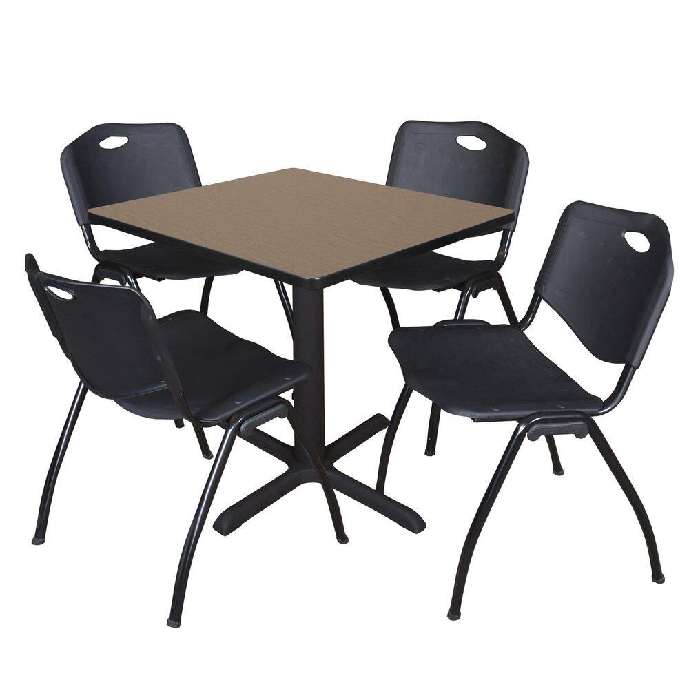 Regency Cain 30 in. Noble Oak Square Breakroom Table Desk and 4 M Stack ...