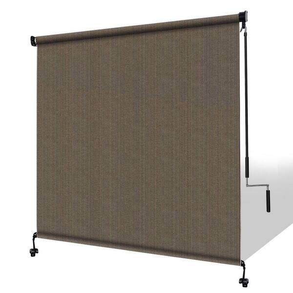 BANSA ROSE 8 ft. x 8 ft. Walnut Exterior Cordless Shade Blind Sun Shade ...