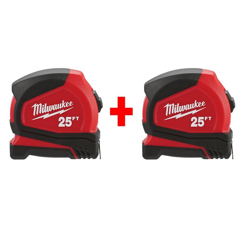 Milwaukee 25 ft. Compact Tape Measure (2-Pack) 48-22-6625G - The Home Depot