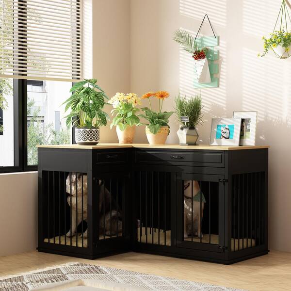 WIAWG Large Dog Crate Furniture for 2 Dogs, Black Wooden Dog Kennel ... WIAWG Large Dog Crate Furniture for 2 Dogs, Black Wooden Dog Kennel ...