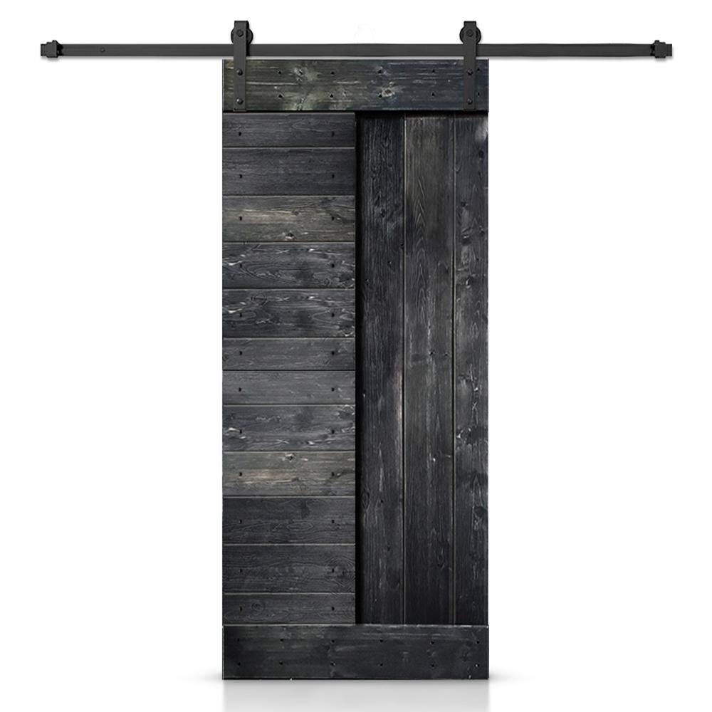 CALHOME 30 in. x 84 in. Metallic Gray Stained DIY Knotty Pine Wood Interior Sliding Barn Door ...