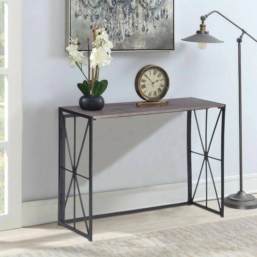 Homy Casa 39 in. Brown Standard Rectangle Wood Console Table Foldable ...
