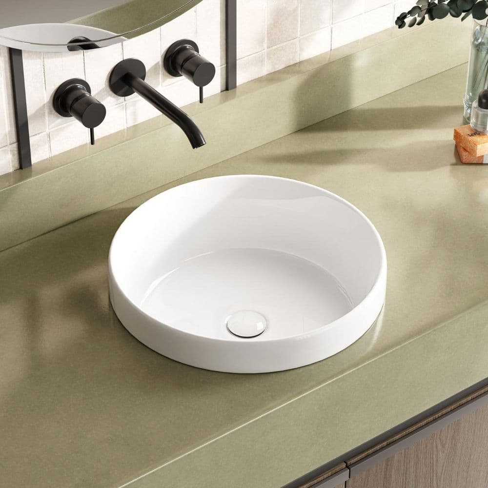 Los Flexi 16 in. x 16 in. Round Semi Recessed Bathroom Sink without ...