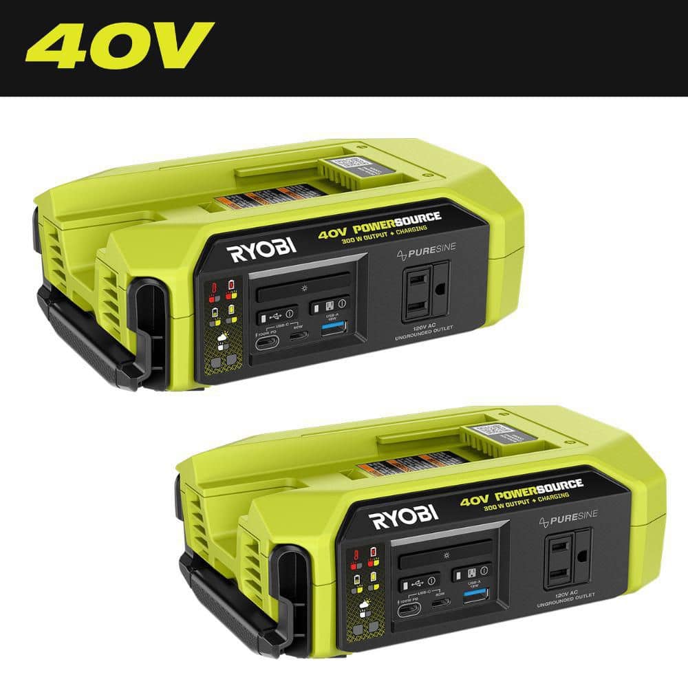 RYOBI (2) 40V 300-Watt Portable Battery Inverter Power Sources (Tools ...