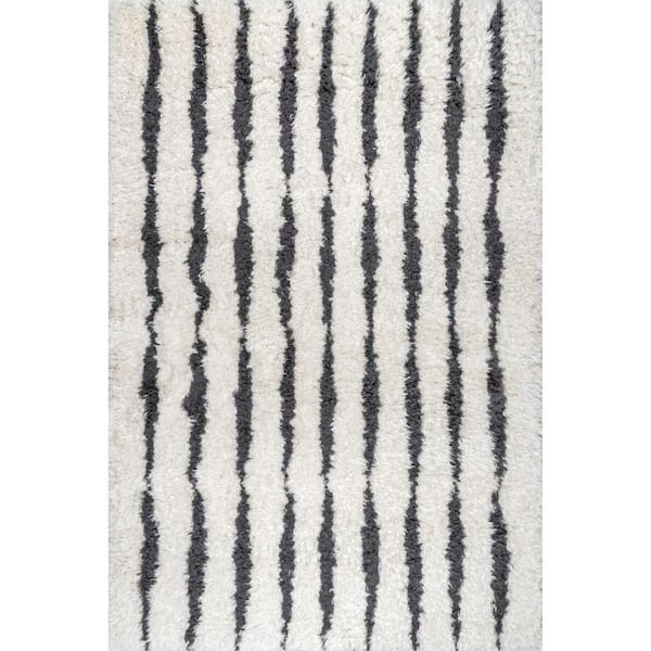 nuLOOM Augusta Beige 9 ft. x 12 ft. Striped Shag Area Rug GCSR05A-9012 ...