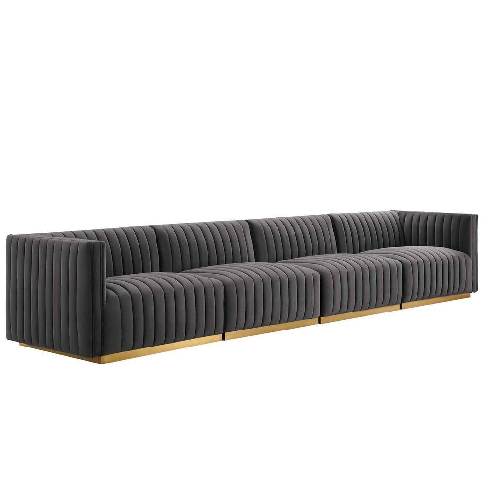 MODWAY Conjure 154 in. W Channel Tufted Performance Velvet 4-Piece Sofa ...