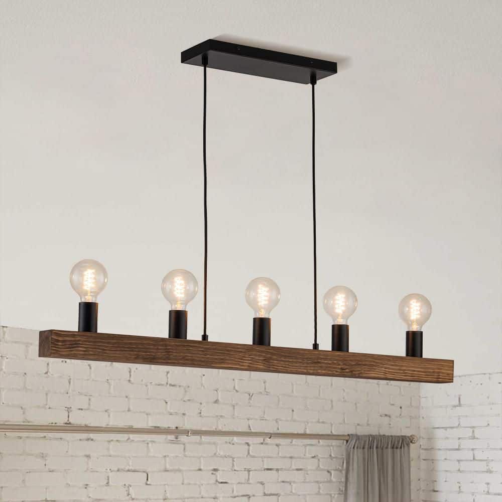 Y'INSP Simple 5 Light Island Pendant Light Matte Black Farmhouse Linear ...