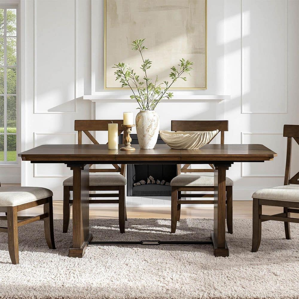 JAYDEN CREATION Felix Transitional Walnut Solid Wood 72 in. Pedestal ...