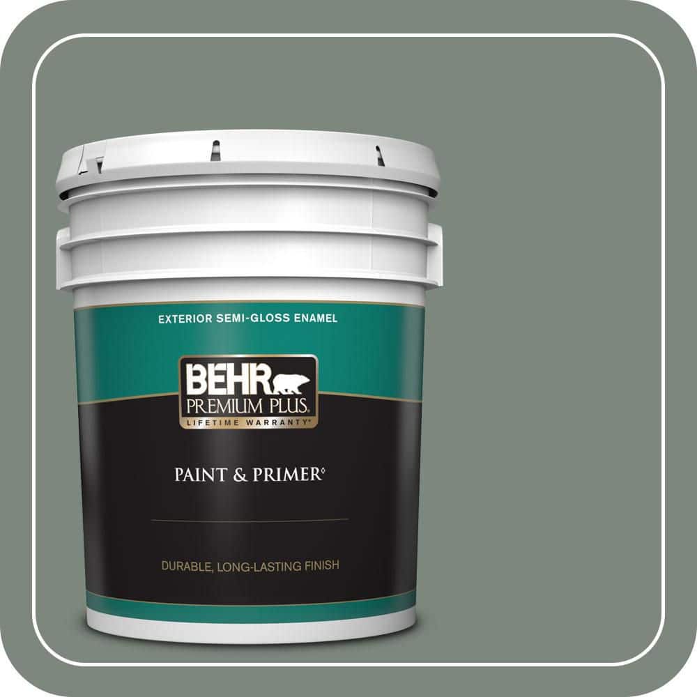 BEHR PREMIUM PLUS 5 gal. #700F-5 Wild Sage Semi-Gloss Enamel Exterior ...