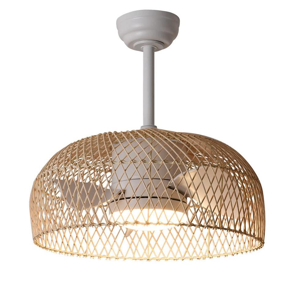 Yardreeze 20 in. LED Indoor White Brown Circle Chic Ceiling Fan with ...