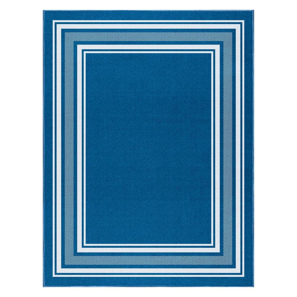 Beverly Rug 8 X 10 Blue Carmel Bordered Non Slip Indoor Area Rug HD ...