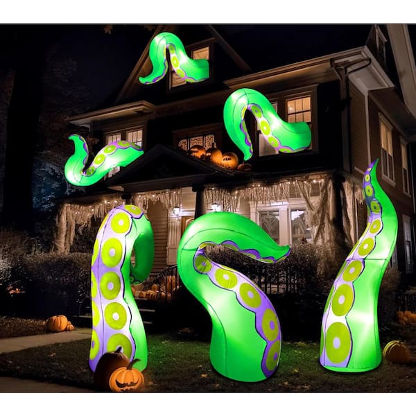 Joyfy 5Ft 2-Pack Halloween Inflatables: Skeleton Dog & LED Pumpkin ...