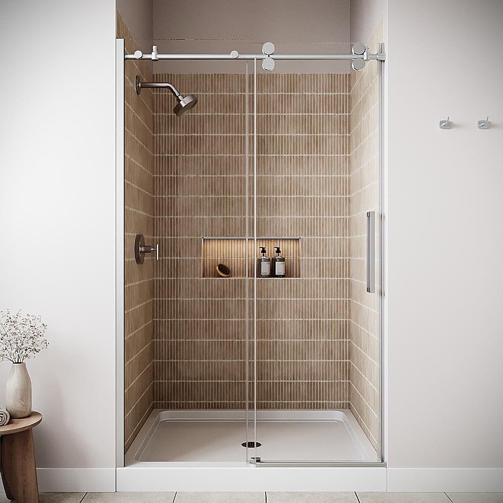 Streamline Biscubio 48'' x 76'' Semi-Frameless Sliding Shower Door with ...