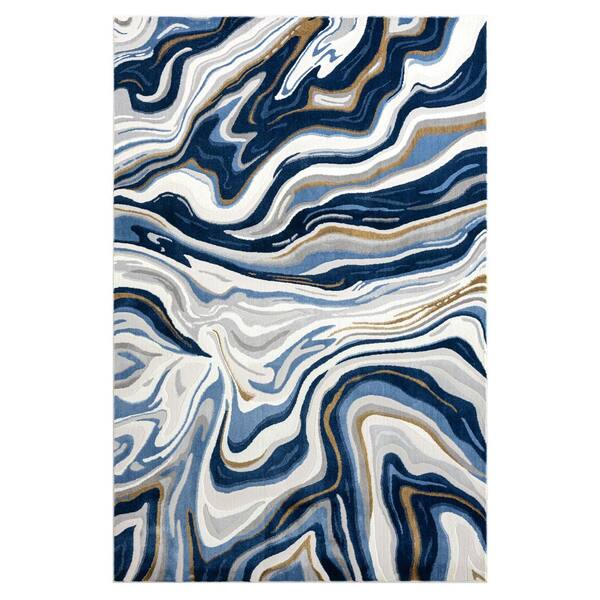 Abani Regal Blue 6 ft. x 9 ft. Swirl Lines Polypropylene Area Rug ...