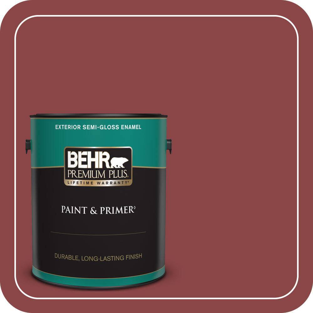 BEHR PREMIUM PLUS 1 gal. #PPU1-10 Forbidden Red Semi-Gloss Enamel ...