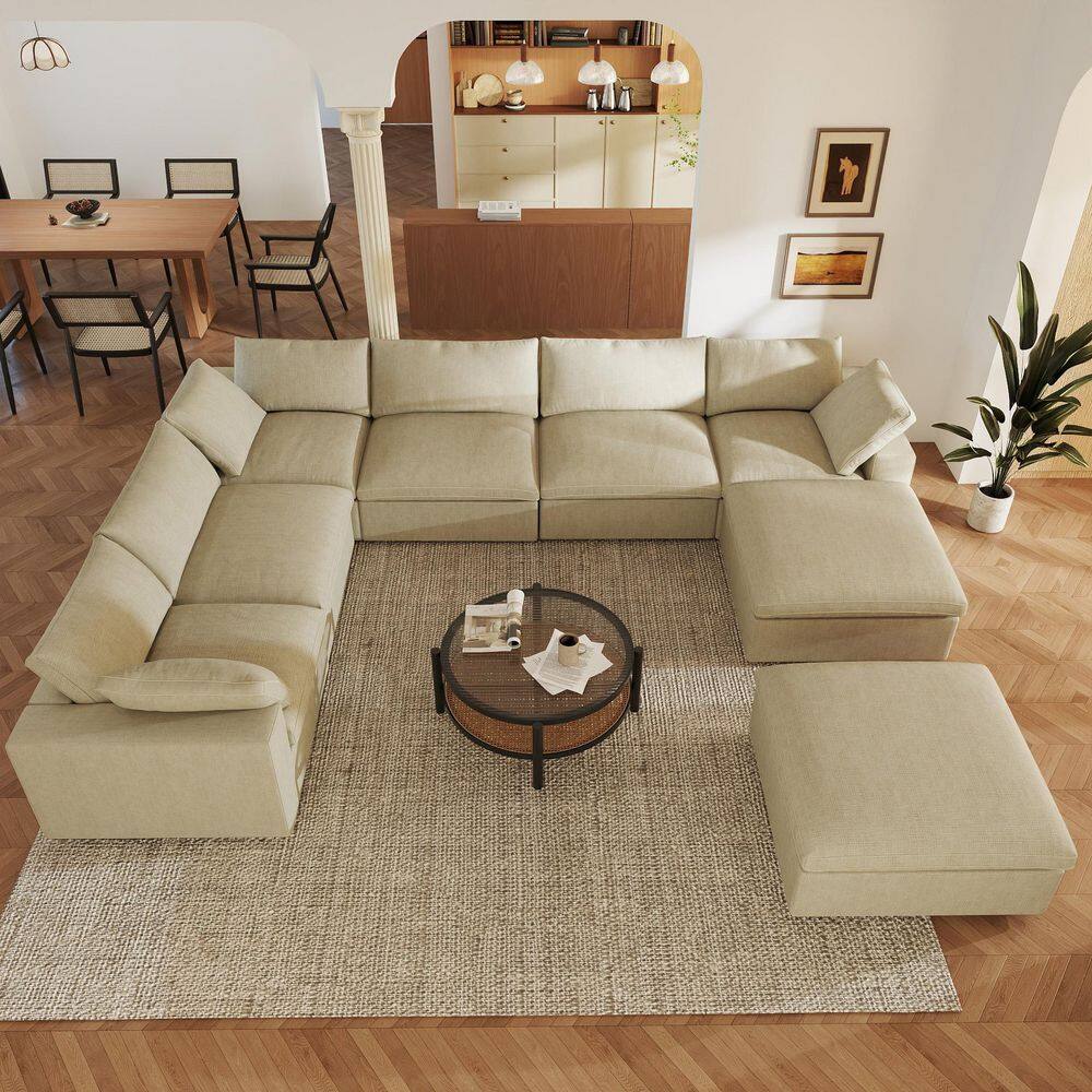 Magic Home Down Filled 157 in. Square Arm 8-Piece Linen L Shaped Cloud ...