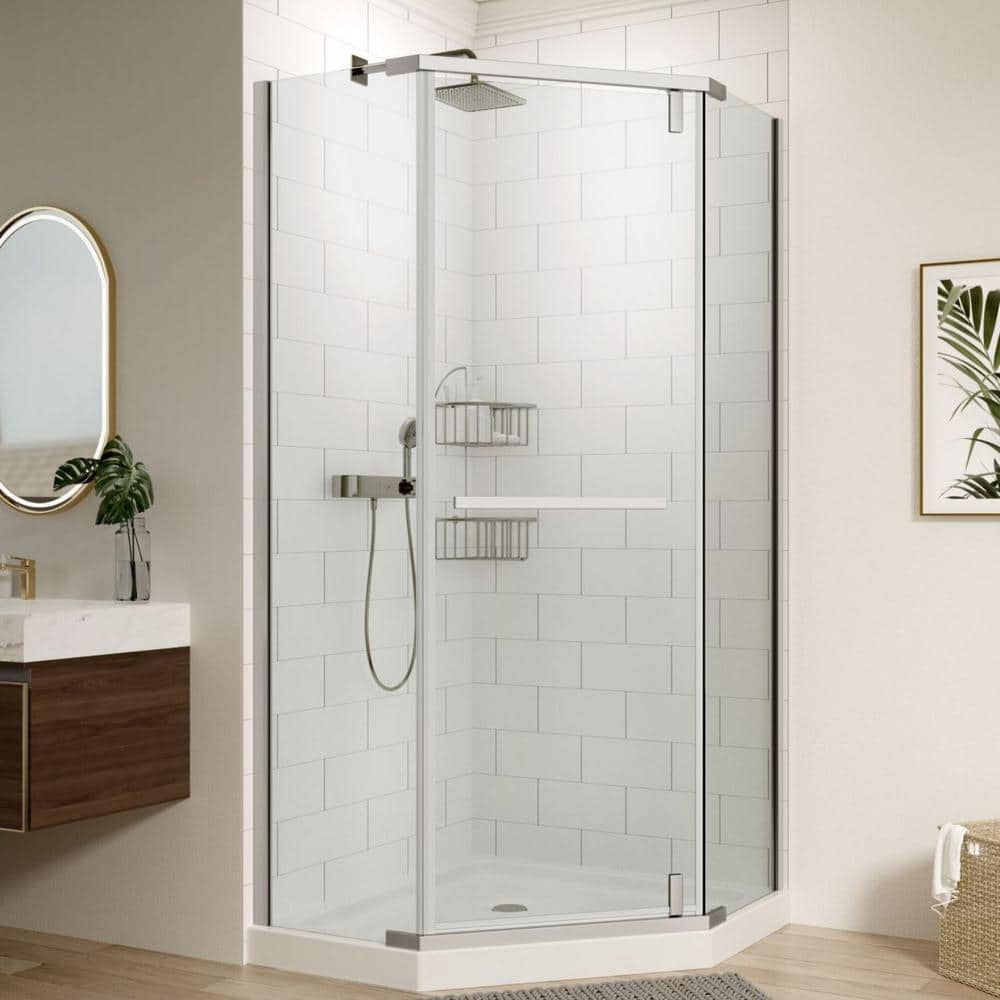 waterpar 34.75 in. W x 72 in. H Neo Angle Pivot Frameless Corner Shower ...
