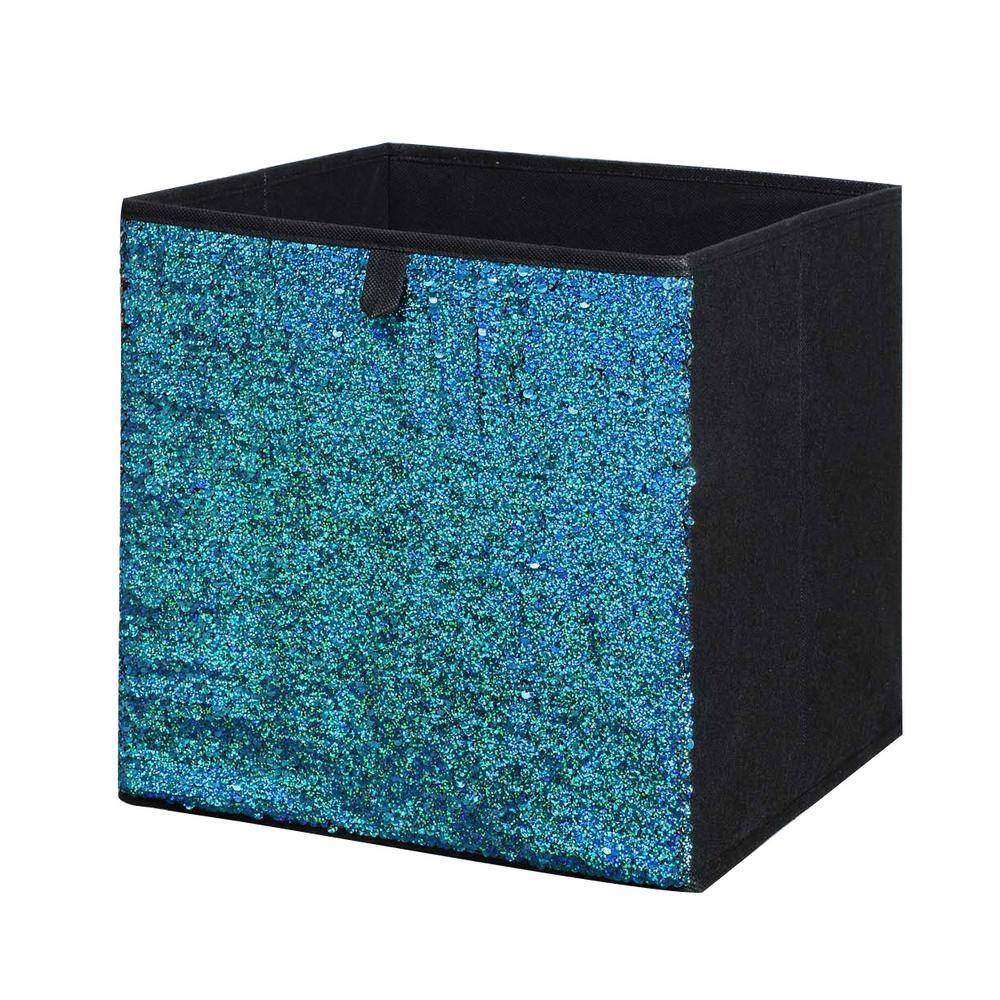 Neu Home 12.5 in. x 12.5 in. Blue Sequin Storage Bin (2-Pack) 35371W-2 ...