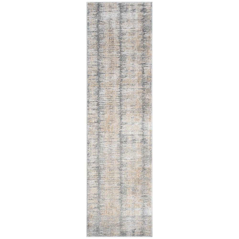 Nourison Abstract Hues Grey Gold 2 ft. x 8 ft. Abstract Contemporary ...