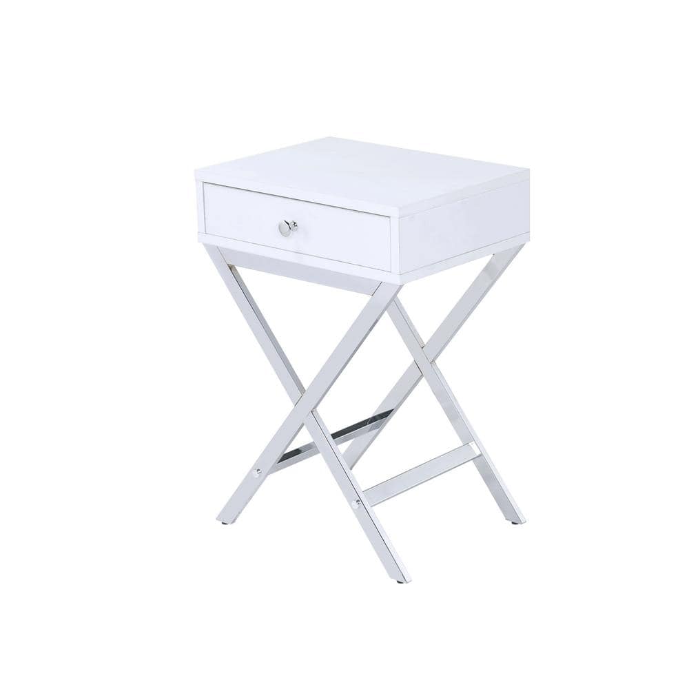 Acme Furniture Coleen 12 in. White and Chrome Square Metal End Table ...