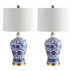 JONATHAN Y Jennifer 25.75 in. Blue/White Ceramic/Metal LED Table Lamp ...