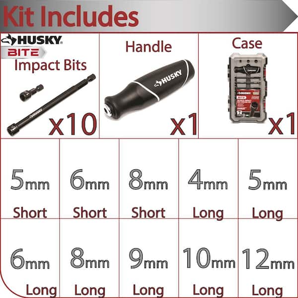 Husky BITE Metric Impact Ready Interchangeable Nut Driver Set with ...