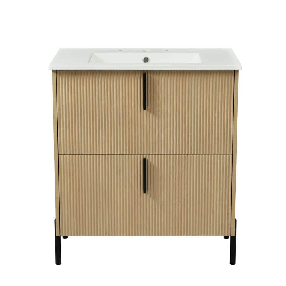 Liviza 30 in. W x 18 in. D x 34 in. H Freestanding Brown Fluted Bath ...
