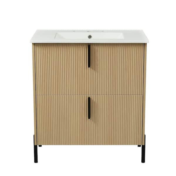 Liviza 30 in. W x 18 in. D x 34 in. H Freestanding Brown Fluted Bath ...