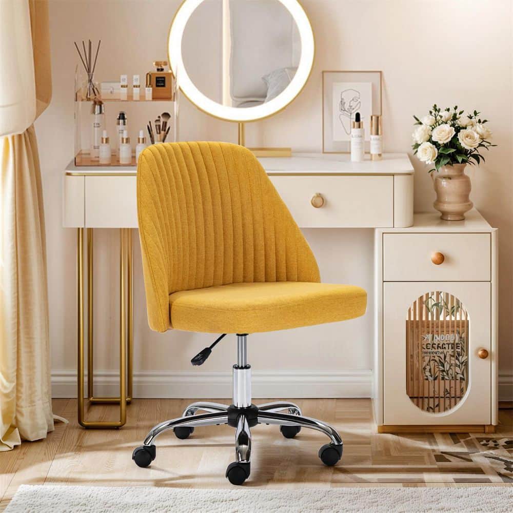 WONDER COMFORT Chic Channel Tufted Back Fabric Vanity Swivel Task Chair ...