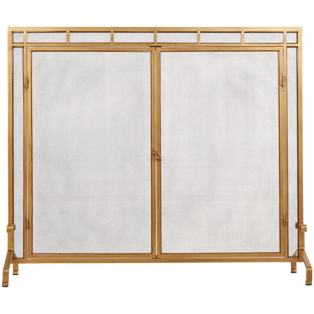 Litton Lane Gold Metal Geometric Single-Panel Fireplace Screen with ...