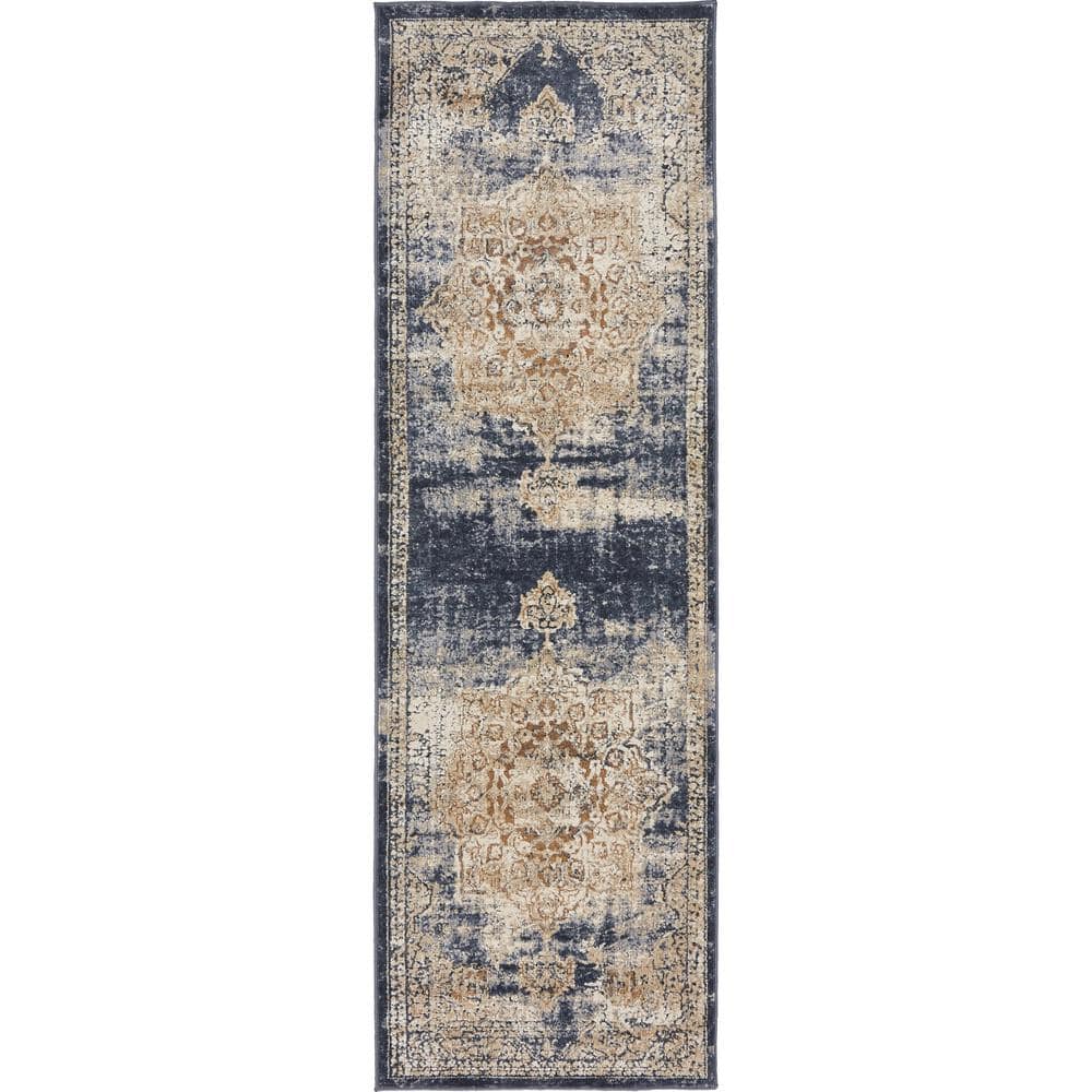 Unique Loom Chateau Roosevelt Dark Blue 2' 2 x 6' 7 Runner Rug 3135967 ...