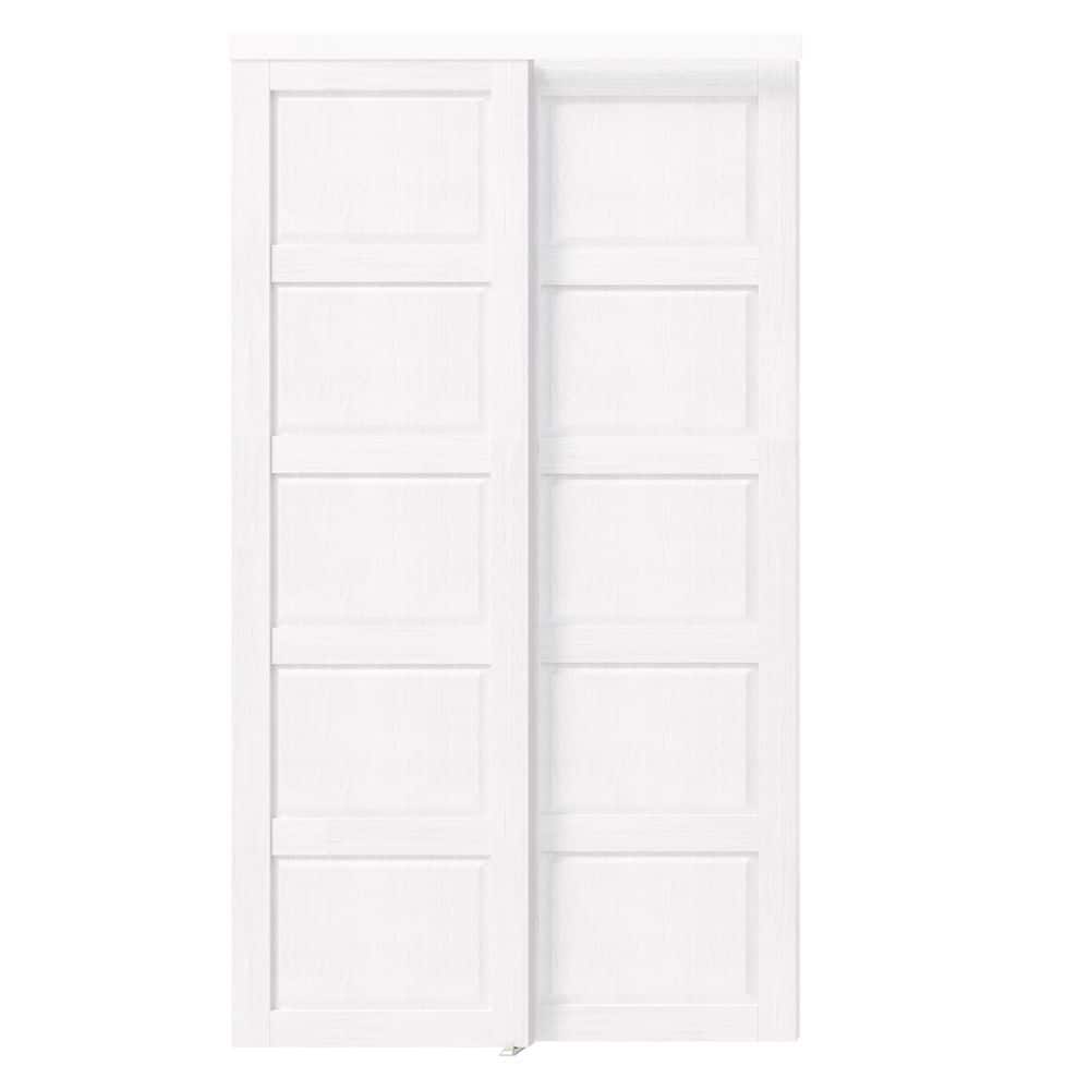 TENONER 48 in. x 80 in. 5-Panel MDF Solid Core White PVC Covering ...