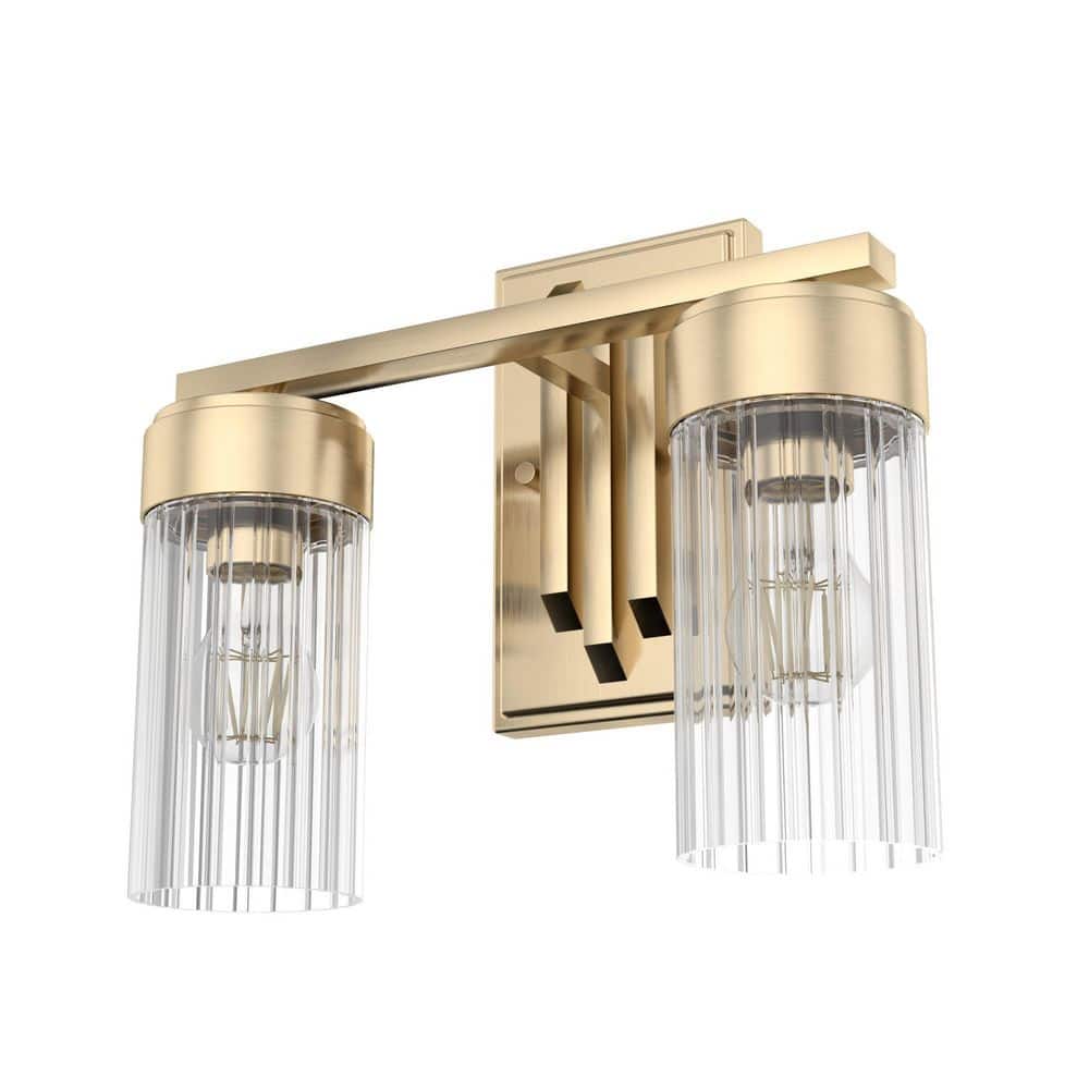 Hunter Gatz 13 in. 2-Light Alturas Gold Vanity Light with Ribbed Glass ...