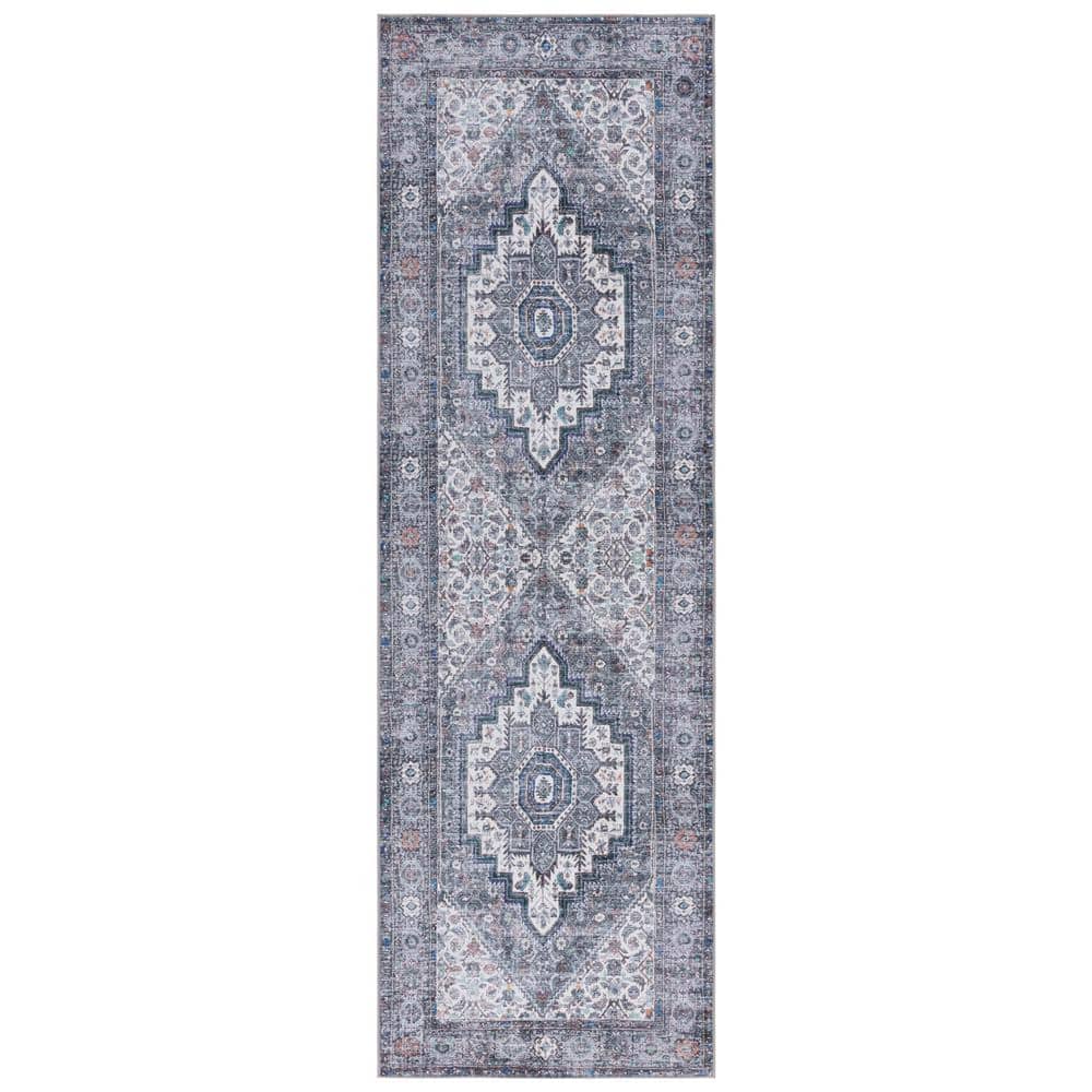 SAFAVIEH Tucson Beige/Gray 3 ft. x 8 ft. Machine Washable Ikat Border ...