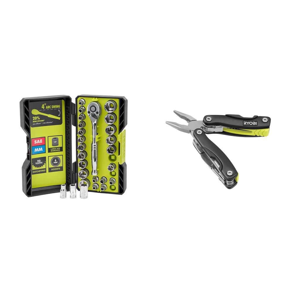 RYOBI 26-Piece 1/4 in. Drive Ratchet and Socket Set with 14-in-1 ...